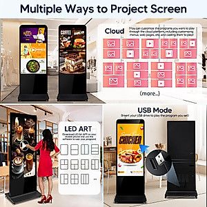 CAMINI 65 inch Digital Signage Floor Standing 4K Resolution Digital Signage Kiosk, LCD Digital Signage Kiosk, Android 11 OS Touch Screen with WiFi HDMI/USB Input Digital Signage Player