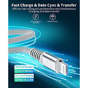 iPhone Charger, [MFi Certified] Lightning Cable 3Pack 8inch Nylon Braided iPhone Charger Cable 2.4A Short USB Fast Charging Data Sync Transfer Cord for iPhone 14 13 12 11 XS XR X 8 7 iPad iPod