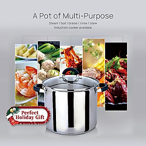 MAXCOOK Stainless Steel Stock Pot, 7.5 Quart Polished Heavy Cooking Pot with Lid, Good for Soup, Lobster, Stews, Cooking gifts.