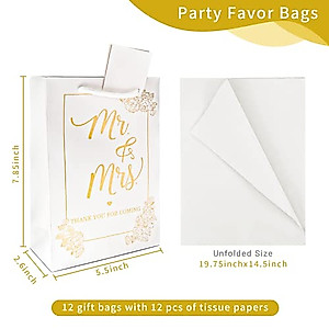 ECOHOLA Wedding Party Gift Bags with White Tissue Papers, 12 Pieces Metallic Gold Foil Fancy Wedding Gift bags for Wedding Bridal Shower, Bridesmaid Gift Bags, Groomsmen Gift Bags Party Proposal Bags with Tag, 8"X5.5"X2.5"