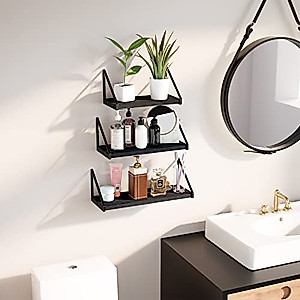 Love-KANKEI Floating Shelves,Rustic Shelves Wall Mounted Set of 3, Wall Storage Shelves for Living Room, Bedroom, Kitchen Black