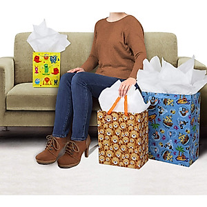 FZOPO Kids Birthday Gift Bag Assortment, Heavy Duty Paper Gift Bags, Red, Blue, Purple, Yellow, Brown, Pack of 12 Small, Medium, Extra Large Bags for Birthdays, Kid Party, Childrens Day