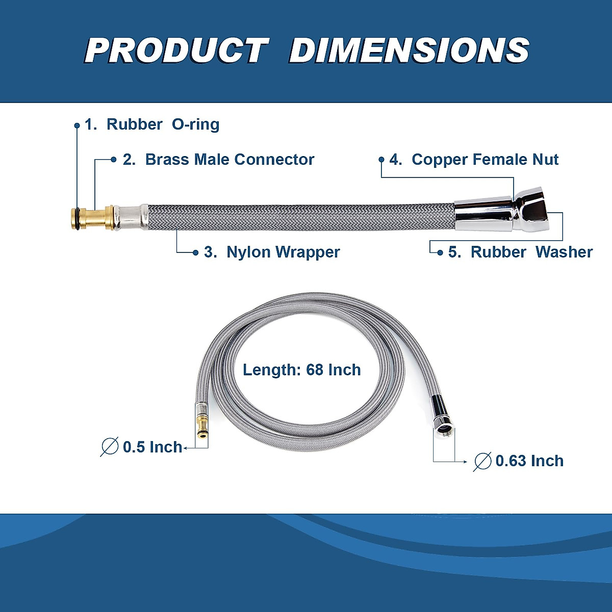 Grandiance Replacement Hose Kit for Moen Pull Down Kitchen Faucet 150259, Compatible with Moen Kitchen Sink Faucet Replacement Part 150259/187108, Reflex Moen Pull Down Hose, 68" Quick Connect Hose