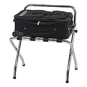 IRIS USA Steel Folding Foldable Luggage Rack Suitcase Stand Shelf with Support Bar, Space Saving for Guest Room, Bedroom, Hotel, Holds up to 110 lbs, Chrome Silver