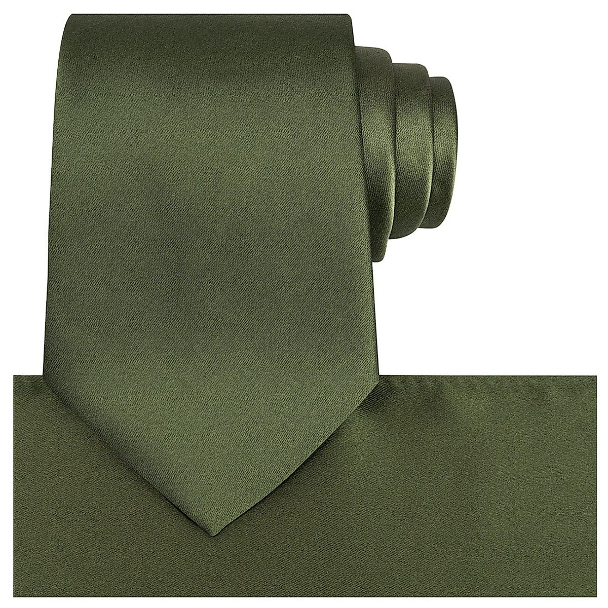 KissTies Dark Olive Green Satin Tie Set Solid Ties Mens Necktie + Pocket Square