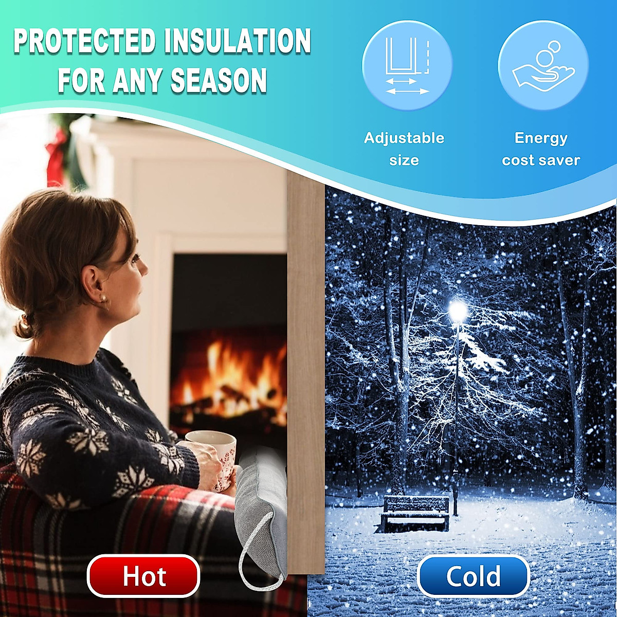 Upgraded Door Draft Stopper 35 inch- Weighted Under Door Noise Blocker Door Draft Stopper- Energy Saving Wheather Proof Strip Draft Guard for Doors and Windows with Hook Tape.