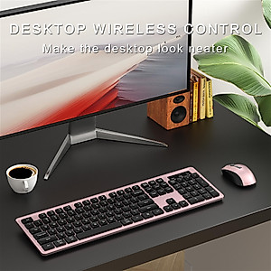 MPTOG Wireless Keyboard and Mouse Combo, Full-Size 104-Key Office Keyboard with 15 Function Keys, Numeric Keypad, Single USB Receiver, Compatible with PC and Laptop(Pink)