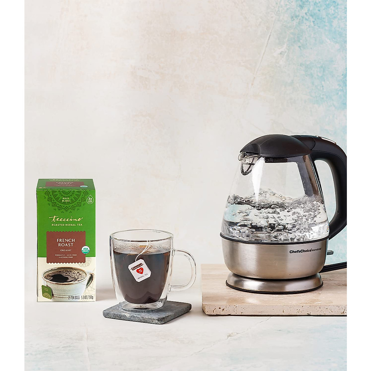 Teeccino French Roast Herbal Tea - Rich & Roasted Herbal Tea That’s Caffeine Free & Prebiotic for Natural Energy, Coffee Alternative, 25 Tea Bags