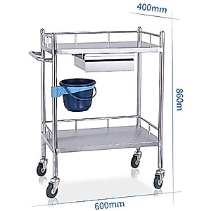 Medical Cart Kitchen Trolley Cart Island Rolling Serving Carts 430 Stainless Steel Medical Stroller Shelf with Single Drawer and Rubber Wheel,Welding Overall (Size : XS-(50x40x86cm))