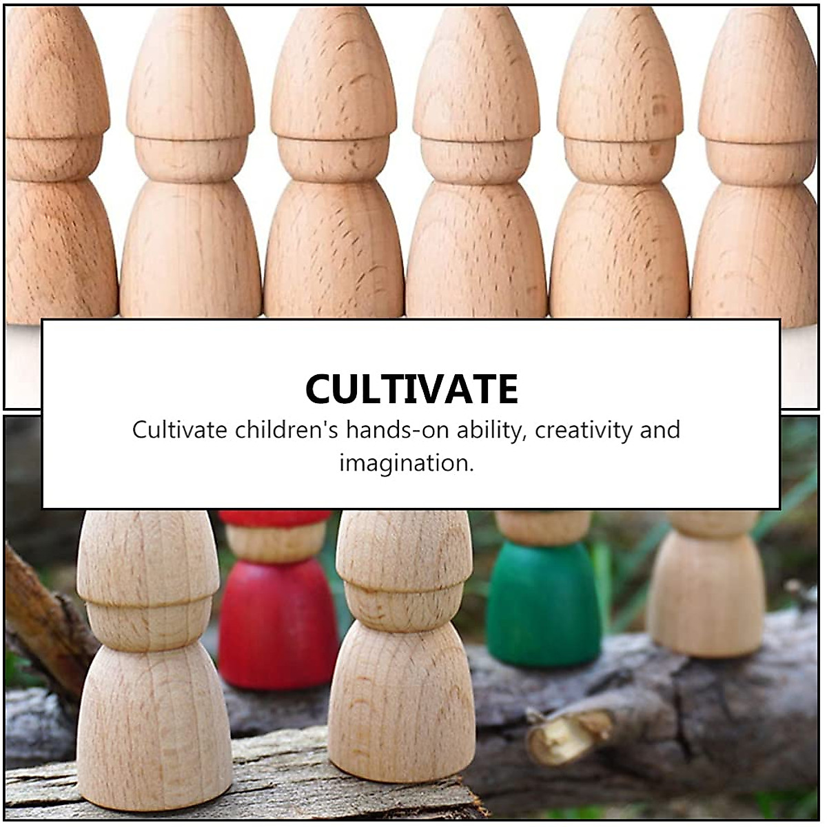 rosenice 6pcs Wooden Gnome Peg Doll Unfinished Wooden Peg People Figures Mini Peg Doll Bodies DIY Painting Puppets for Arts and Crafts Projects Role Play Game Beige