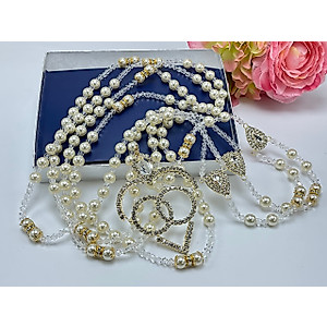 San Joaquin Creations Non-catholic Wedding Lasso Ivory Color Crystal Pearls Gold Plated With Rhinestones Heart/Lazo De Boda No Catolico