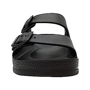 FUNKYMONKEY Men's Comfort Slides Double Buckle Adjustable EVA Flat Sandals (7 M US, Black/SPK)