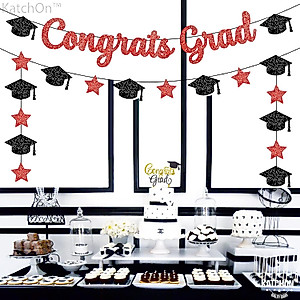KatchOn, Glitter Congrats Grad Banner Red and Black - 10 Feet | Black and Red Graduation Banner, Grad Cap Garland for Graduation Decorations Class of 2024 | Red and Black Graduation Decorations 2024