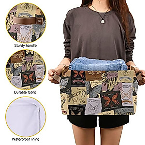 Kigai Butterflies Stamps Storage Basket with Handles for Shelves, Foldable Organizer Waterproof Canvas Storage Bin for Closet/Bathroom/Toy/Nursery, 2 Pack