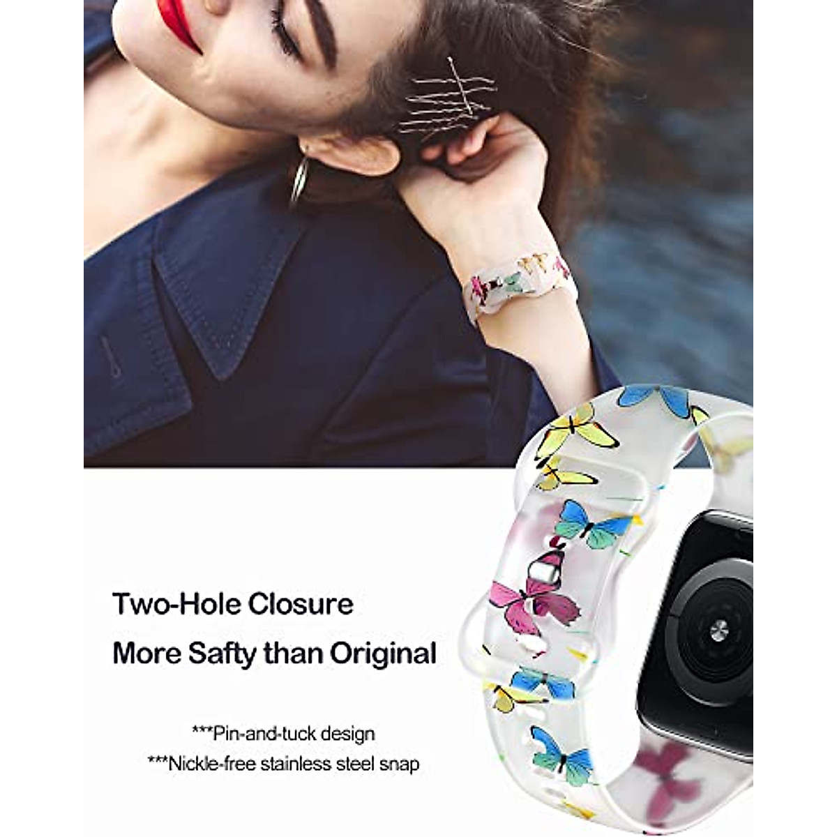 Witzon Compatible with Apple Watch Band Series 8/7/6/5/4/3/2/1/SE/Ultra, iWatch 38mm 40mm 41mm 42mm 44mm 45mm 49mm Bands for Women, Cute Print Silicone Sport Strap Replacement Accessories, Butterfly