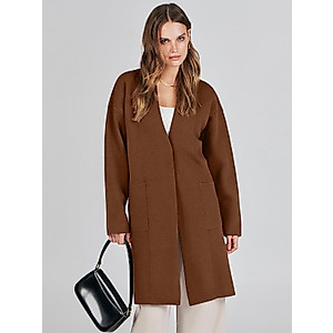 ANRABESS Women's 2023 Cardigan Coat Long Sleeve Open Front Knit Casual Coatigan Sweater Classy Trendy Clothes Spring Going Out Jacket Outwear B1123jiaotang-M, Caramel