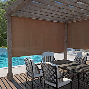 Coolaroo Exterior Roller Shade, Cordless Roller Shade with 90% UV Protection, No Valance, (6' W X 6' L), Mocha