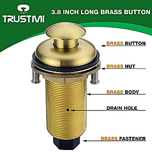 TRUSTMI Garbage Disposal Air Switch Kit Long Brass Kitchen Sink Top Waste Disposer On/Off Button with Dual Outlet Socket Power Module, Brushed Gold
