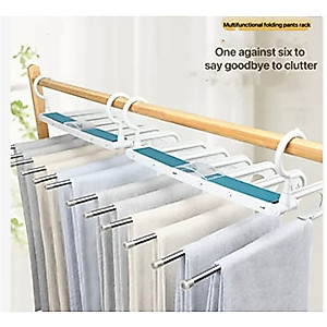 HS&ROXIN Space Saving Magic Pants Rack [2 Pieces] Upgraded Clip Anti Slip Design Pants Storage Rack 6-in-1, Suitable for Skirts, Jeans, Casual Pants, Scarves, etc