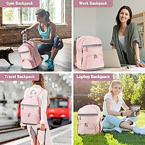 MoKo Gym Backpack with Shoe Compartment, 15.6 Inch Laptop Bag Backpack Stylish Water Resistant Travel Backpack Anti Theft School Backpack for Women/Girls/Teens Gifts, Pink