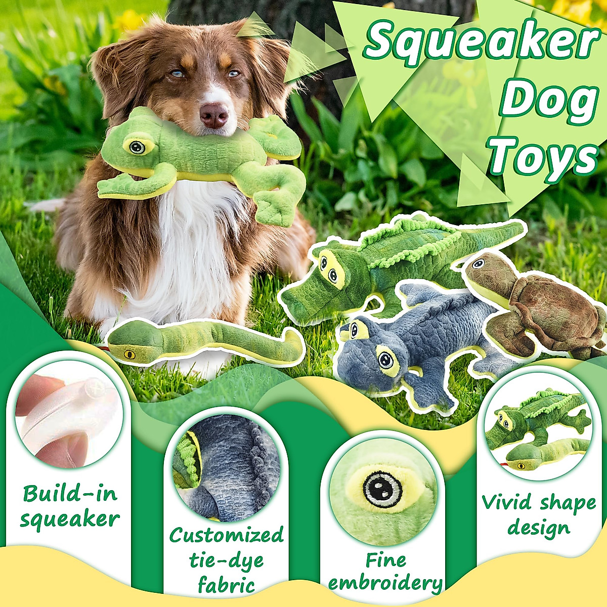 LECHONG Stuffed Animal Dog Toys, 5 Pack Tough Squeaky Dog Toys, Plush Toys Assortment, Great Value Dog Toys Bundle, Woodland Series Dog Chew Toys for Large Medium and Small Dogs Puppy Pet Toys