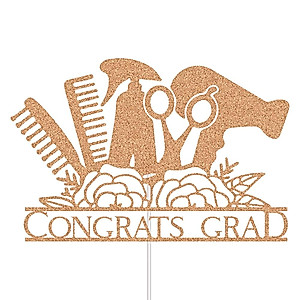 Glitter Barber Congrats Grad Cake Topper, Hairdresser Graduation Party Decorations, Barber School Graduate Cake Decor, Congrats Hairstylist Cake Toppers, Rose Gold