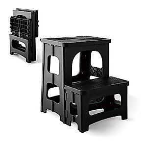 Topfun 8" 17" Folding 2-Step Stool, Non-Slip Fold Stools for Adults or Kids, Hold up to 300 lbs, Portable Footstool for Kitchen Home Toilet Bedroom Office RV