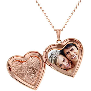 YOUFENG Locket Necklace that Holds Pictures Flower Lockets Necklaces Pendant 18K Gold Plated Gifts Jewelry Rose Gold Heart