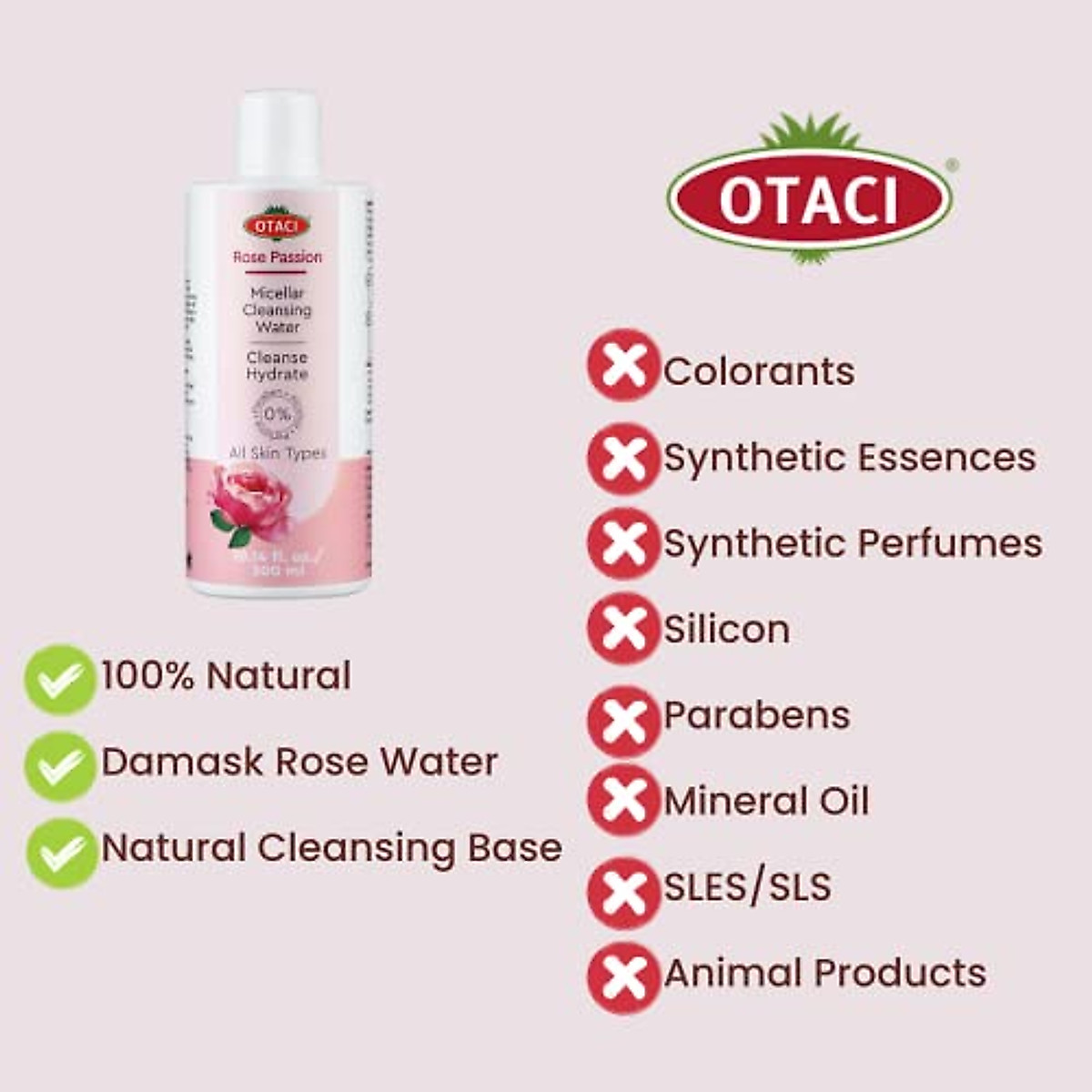 OTACI Rose Passion Micellar Cleansing Water, Face Cleansing Makeup Skin Remover Wash Rosewater Hydrating Moisturizer