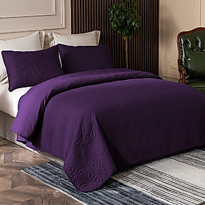 Whale Flotilla Queen Quilt Bedding Set, Soft Purple Bedspreads Quilts Queen Size for All Seasons, 3 Pieces Lightweight Geometric Star Pattern Coverlet