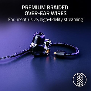 Razer Moray in-Ear Monitor for Streaming: Hybrid Dual Driver Acoustic Design - Ergonomic Low Profile Shape - Passive Noice Isolation - Braided Over-Ear Wires - Custom Ear Tips & Carrying Case - Black