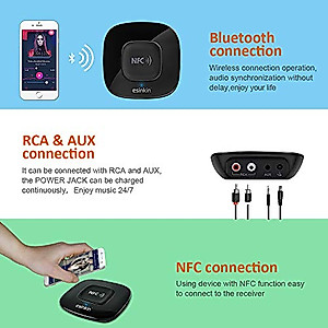 Esinkin Bluetooth Receiver Wireless Audio Adapter 4.0（NFC-Enabled） for HD Music Stereo Sound System