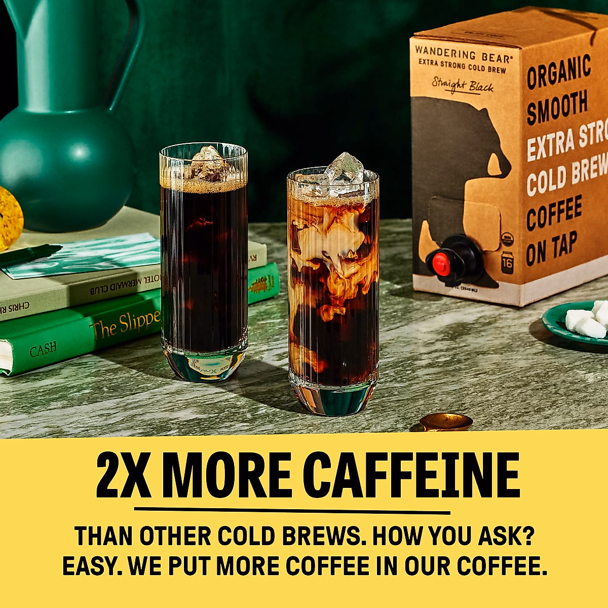 Wandering Bear Organic Caramel Cold Brew Coffee On Tap, 96 fl oz - Extra Strong, Smooth, Unsweetened, Shelf-Stable, and Ready to Drink Iced Coffee, Cold Brewed Coffee, Cold Coffee