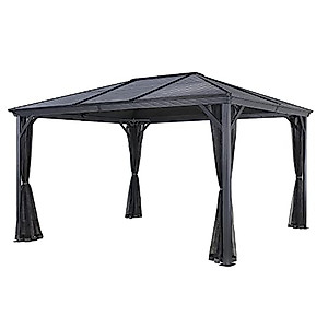 Sojag 10' x 14' Ventura Hardtop Gazebo Outdoor Weather-Resistant Aluminum Frame Sun Shelter Dark Grey
