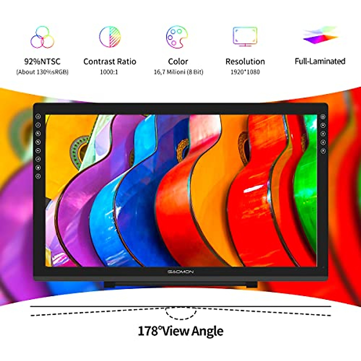 GAOMON PD2200 130% sRGB Full-Laminated Pen Display with 8192 Battery-Free Tilt-Support Stylus 8 Touch Buttons -21.5'' Graphics Drawing Tablet Monitor with Adjustable Stand