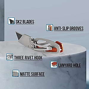 Lichamp 6-Pack Folding Utility Knife Box Cutter with SK2 Blades, Quick Change Razor Knife Utility Pocket Construction Blade Knife, (Black+Silver+Orange, D6M1)