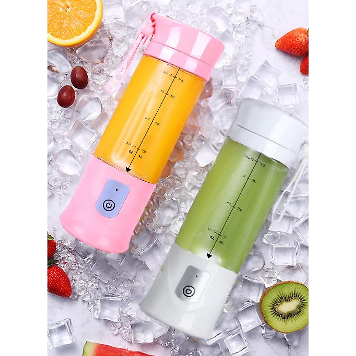 2psc Portable Blender, USB Travel Juice Cup Baby Food Mixing Juicer Machince with Updated 6 Blades with Powerful Motor 4000mAh Rechargeable Battery,13Oz Bottle