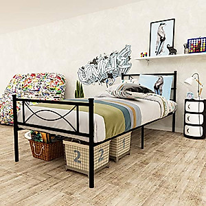SimLife Twin Bed Frame with Two Headboards Metal Platform Bed for Kids Girls Boys Adults Mattress Foundation Stable Metal Slats Support Box Spring Replacement, Black