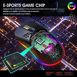 uvvy Cursor with Cable, 6 Gear DPI Mouse with Programmable Hole with Adjustable Cable RGB Mouse with Breathing Light