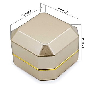 AVESON Luxury Ring Box, Square Velvet Wedding Ring Case Jewelry Gift Box with LED Light for Proposal Engagement Wedding, Gold