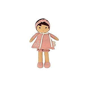 Kaloo Tendresse - My First Fabric Doll Amadine 10” Tall - Brown Hair and Pink Linen Dress - Washable - Ages 0+ - K200004