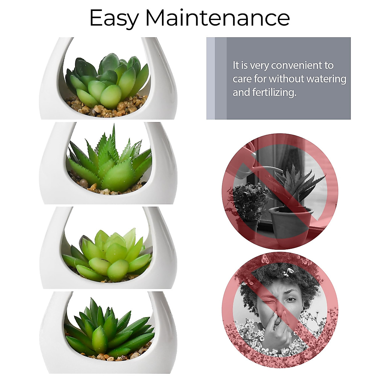 PETIARKIT Artificial Plants in Pot, 4pcs Fake Succulent, Hanging Potted Succulent Plants for Indoor Outdoor Decoration, Small Faux Plants for Bedroom, Bathroom, Office, Mall.