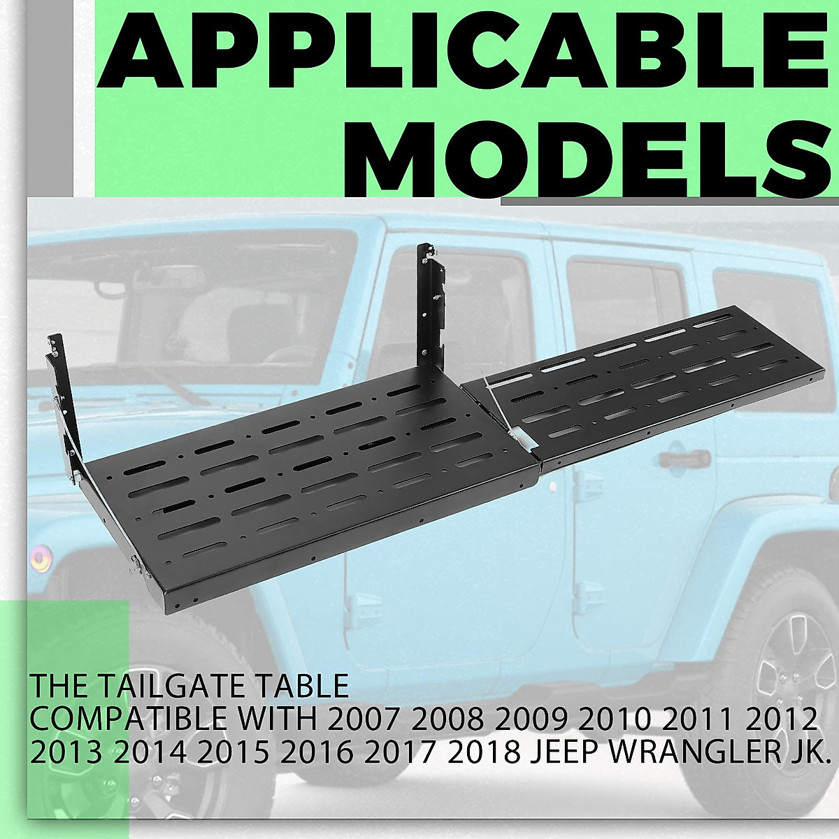 KUAFU Rear Foldable Door Tailgate Table Compatible with 2007-2018 Jeep Wrangler JK Luggage Storage Rack Cargo Carrier Shelf Black Steel Support up to 75lbs