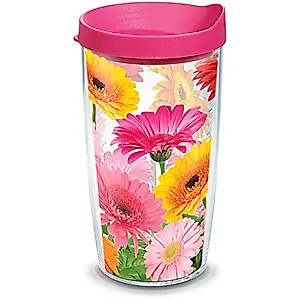 Tervis Gerbera Daisies Made in USA Double Walled Insulated Tumbler Travel Cup Keeps Drinks Cold & Hot, 16oz, Classic