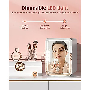 Skincare Fridge - Makeup Fridge With Dimmable LED Light Mirror, 4L Mini Fridge for Bedroom, Car, Office & Dorm, Cooler & Warmer, Portable Small Refrigerator for Cosmetics, Skin Care and Food, White