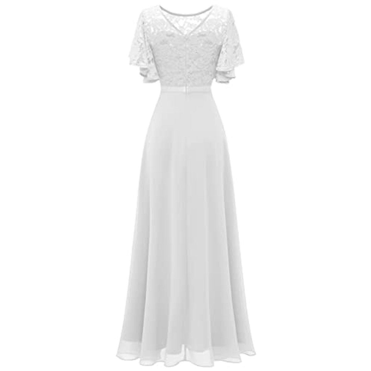 DRESSTELLS Long White Formal Dress Bridesmaid Homecoming Prom Party Dresses A-line Chiffon Wedding Dresses for Women V-Back Mother of The Bride Dress White L