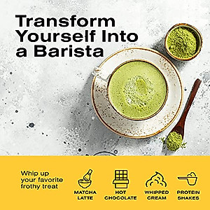 Bean Envy Handheld Milk Frother for Coffee - Electric Hand Blender, Mini Drink Mixer Whisk & Coffee Foamer Wand w/Stand for Lattes, Matcha and Hot Chocolate - Kitchen Gifts - Light Blue