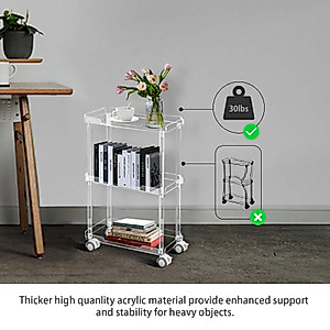 KSacry Acrylic Utility Carts - 3 Tier Rolling Side Table for Small Spaces, Acrylic Rolling Cart for Bathroom, Laundry Room, Bedroom,Living Room, Office -15.6'' L x 7'' W x 24'' H