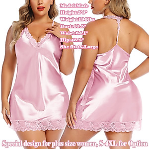Avidlove Womens Lingerie Satin Lace Chemise Nightgown Nightshirt Full Slips Sleepwear (Pink, Large)