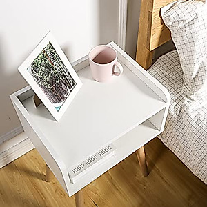 exilot Nightstand Mid-Century Modern Bedside Table with Solid Wood Legs Minimalist and Practical End Side Table, White